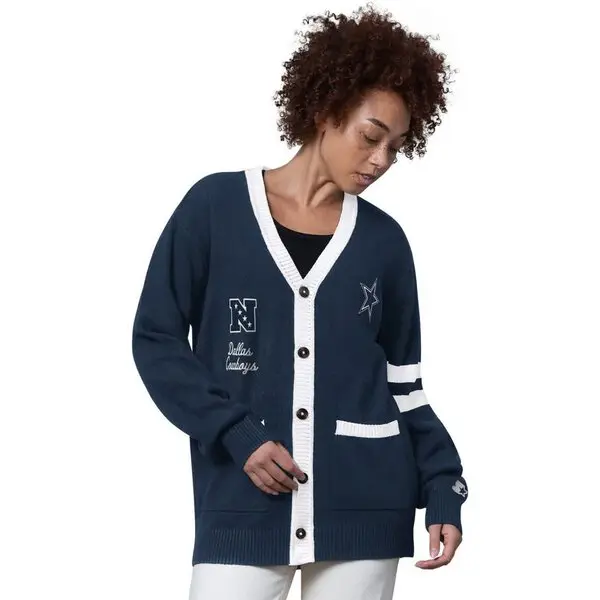 STARTER Dallas Cowboys Button-up Cardigan - Navy