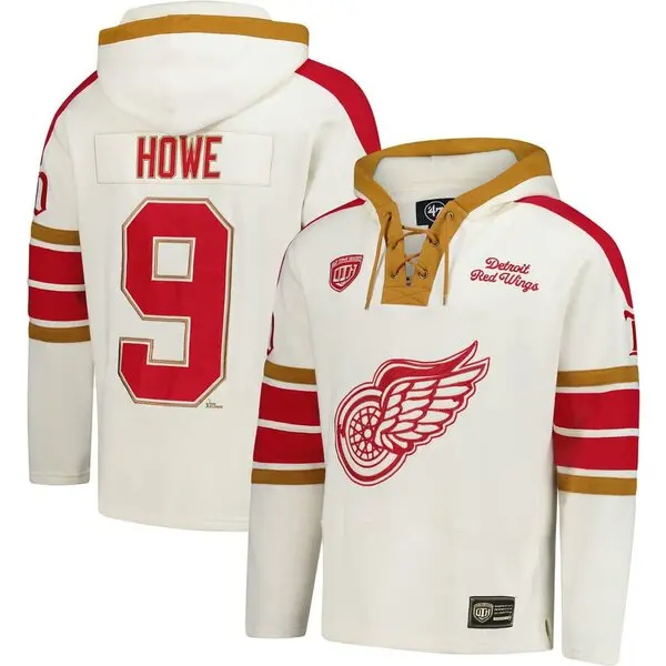 '47 47 Gordie Howe Detroit Red Wings Heritage Lace-up Pullover Hoodie - Cream