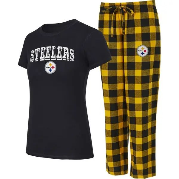 CONCEPTS SPORT Gold Pittsburgh Steelers Plus Avondale T-shirt & Pants Flannel Pj Set - Black