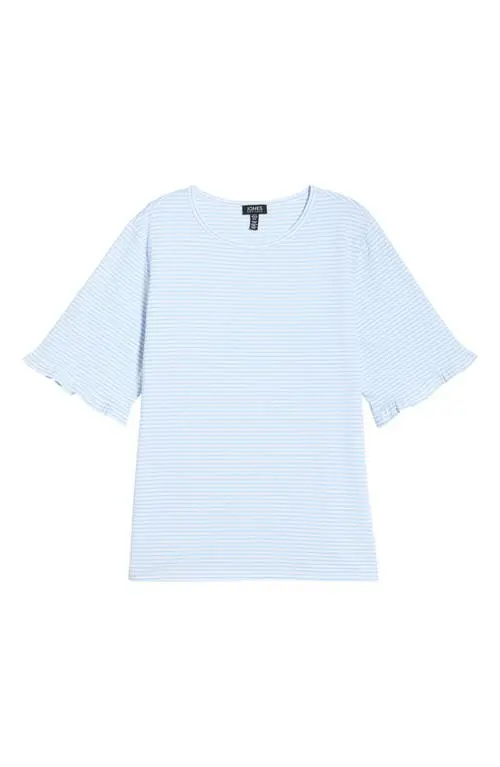 Jones New York Stripe Frill Sleeve Stretch Cotton Top - Breeze Blue/natural White