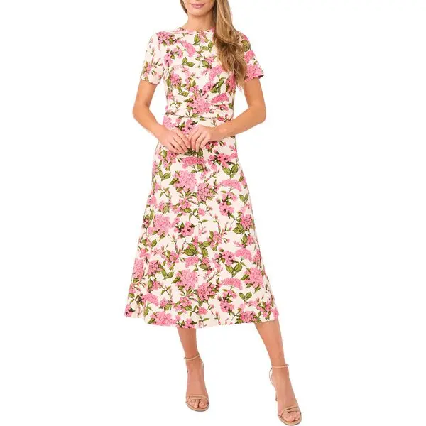 Ted Baker London Floral Knit Midi Dress With Twist Front - Pink Drink