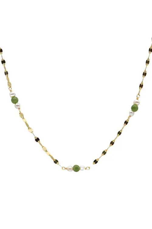 SEREE Elena Jade And Pearl Beaded Necklace - Green