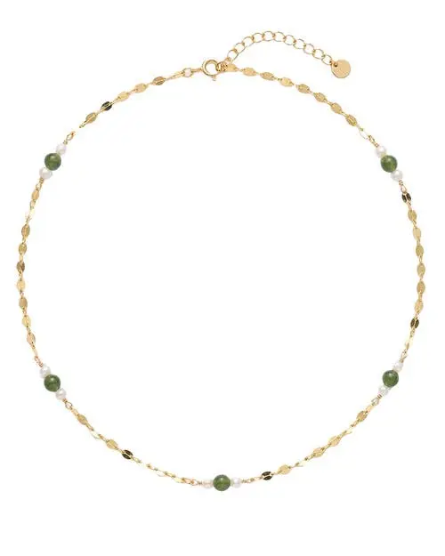 SEREE Elena Jade And Freshwater Pearl Beaded Necklace - Green