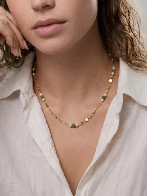 SEREE Elena Jade And Freshwater Pearl Beaded Necklace