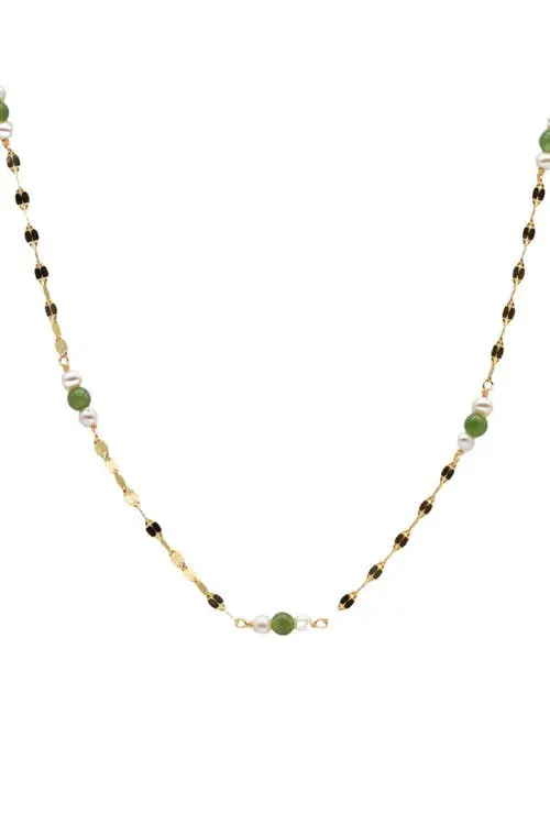 SEREE Elena Jade And Freshwater Pearl Beaded Necklace