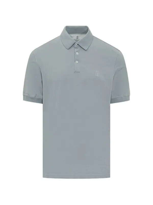 Brunello Cucinelli Logo Cotton Polo Shirt - Sky Blue
