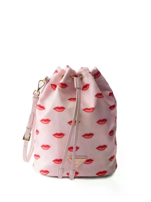 Prada Re-nylon Printed Drawstring Bucket Bag - Pink