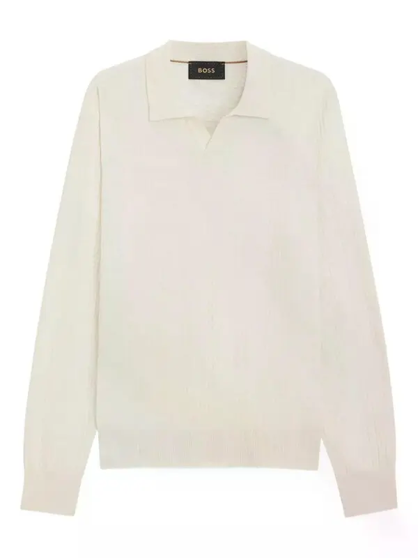 BOSS Waffle Knit V-neck Long Sleeve Sweater