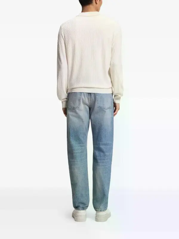 BOSS Waffle Knit V-neck Long Sleeve Sweater