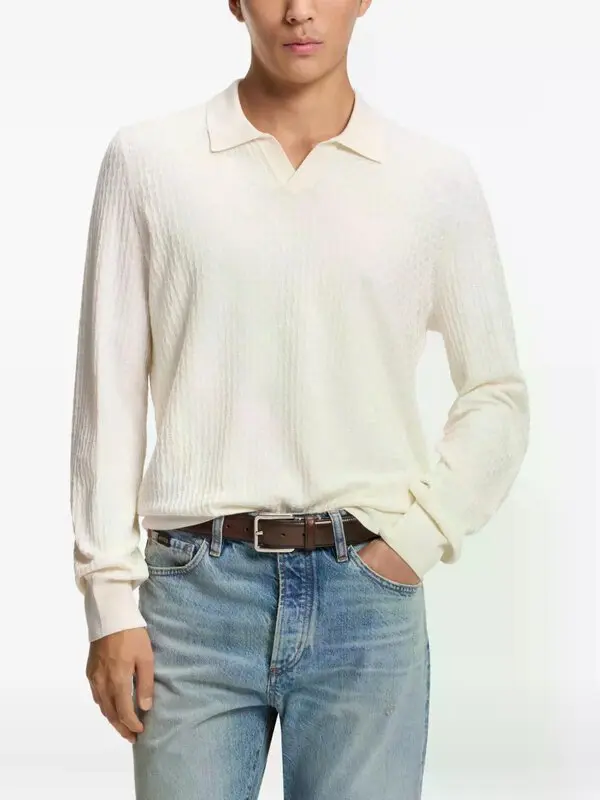 BOSS Waffle Knit V-neck Long Sleeve Sweater