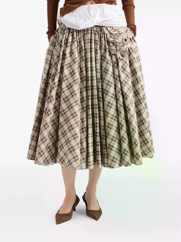 Prada Embroidered Checked Poplin Dress - Neutrals