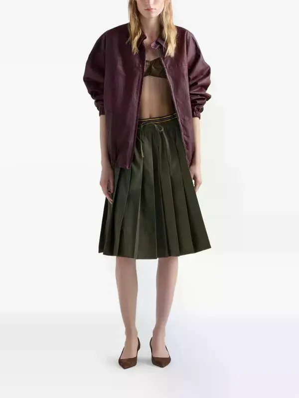 Prada Pleated Poplin Midi Skirt - Green