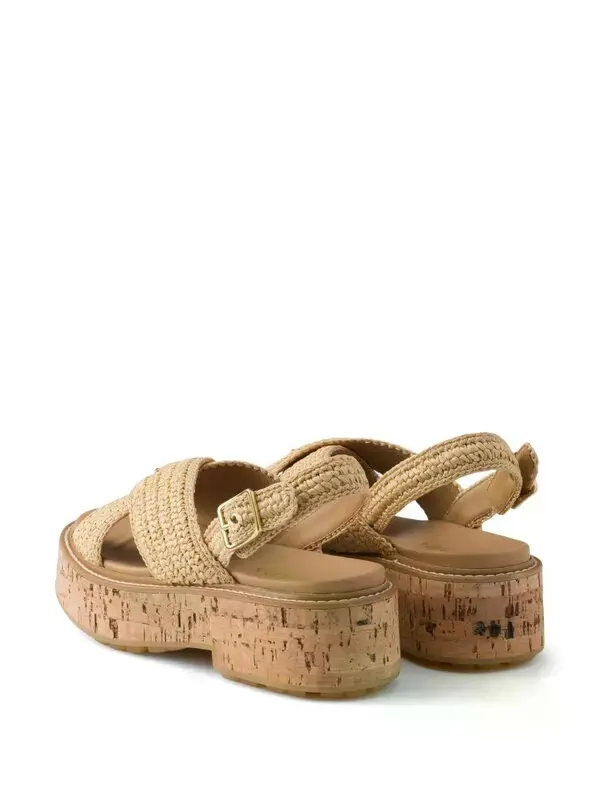 Prada Woven Platform Sandals With Logo Buckle - Neutrals