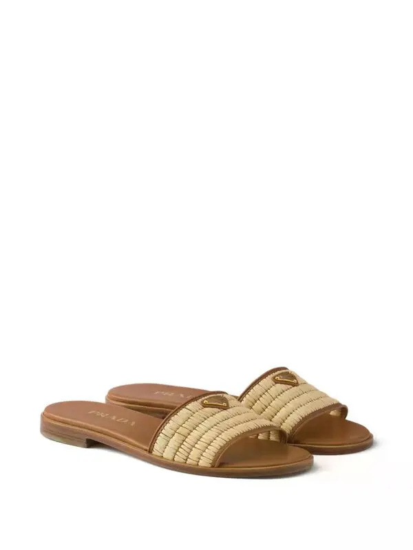 Prada Leather And Crochet Slides