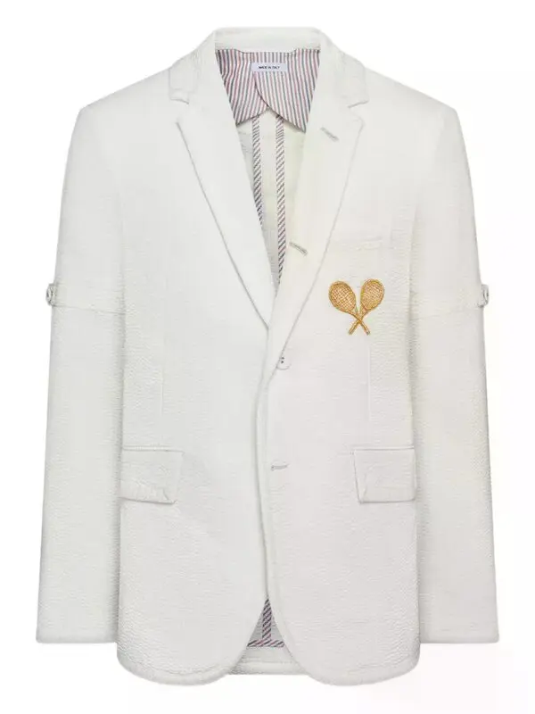 Thom Browne Wool Seersucker Tennis Embroidery Sportcoat With Armbands