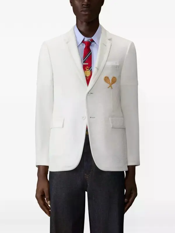 Thom Browne Wool Seersucker Tennis Embroidery Sportcoat With Armbands