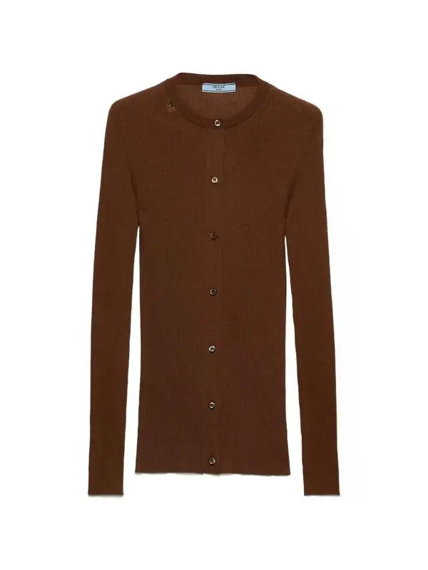 Prada Ribbed Knit Wool Cardigan - Brown