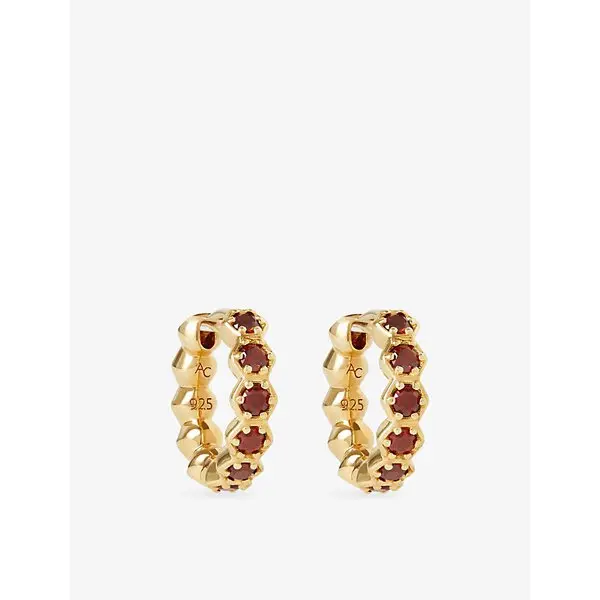 Astley Clarke Deco 18ct And Red Garnet Huggie Earrings - Yellow Gold Vermeil