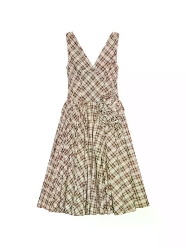 Prada Embroidered Checked Poplin Dress