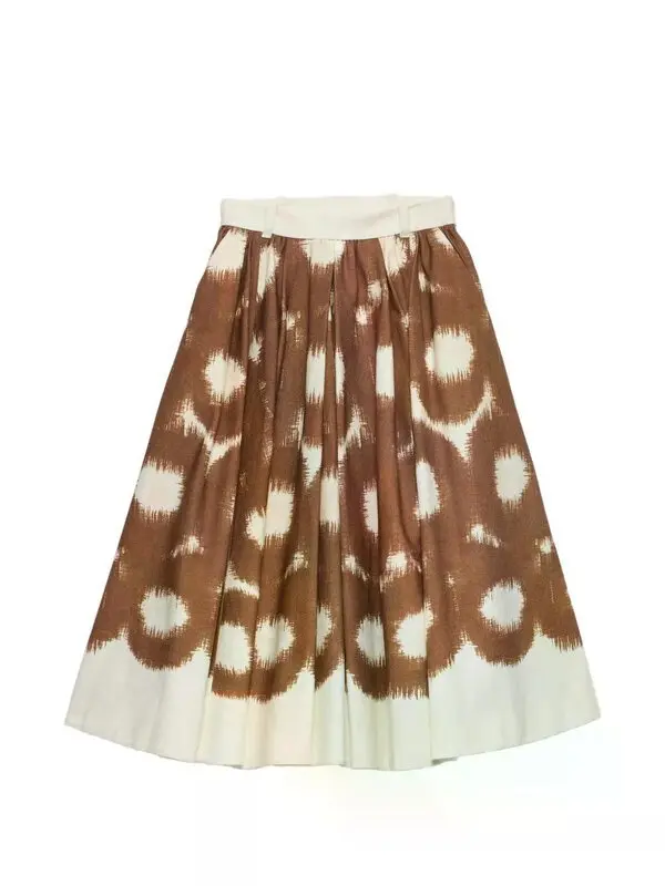 Prada Printed Pleated Canvas Skirt - Brown
