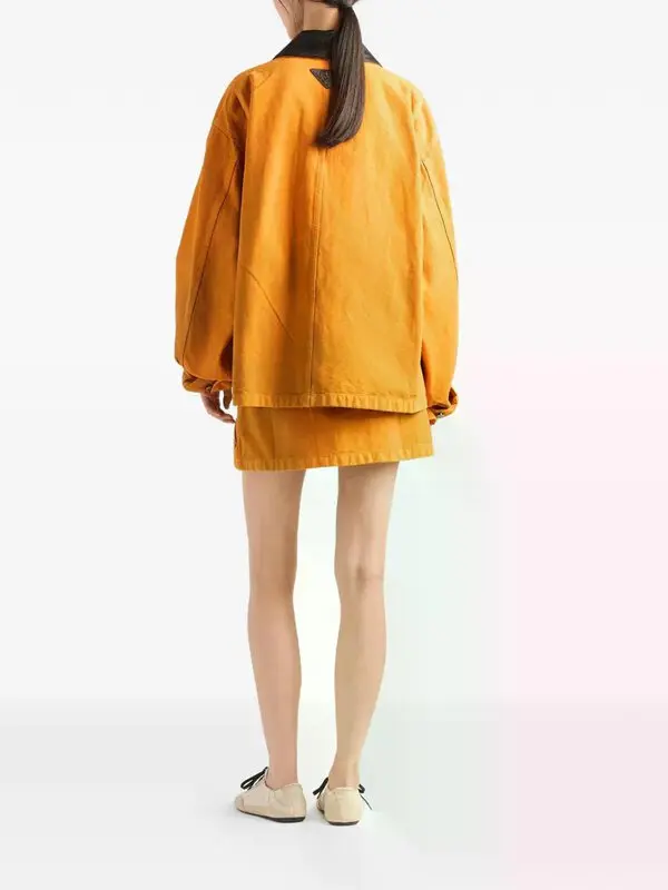 Prada Canvas Jacket With Leather Collar - Brown