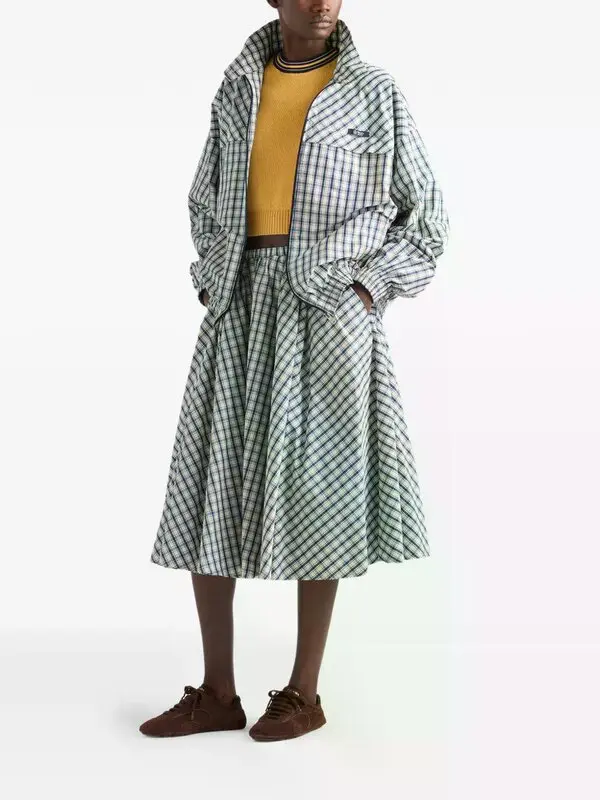 Prada Full Checked Chambray Skirt - Blue