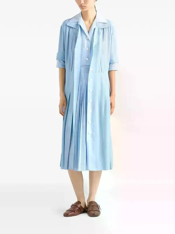 Prada Pongé And Poplin Shirt Dress - Blue