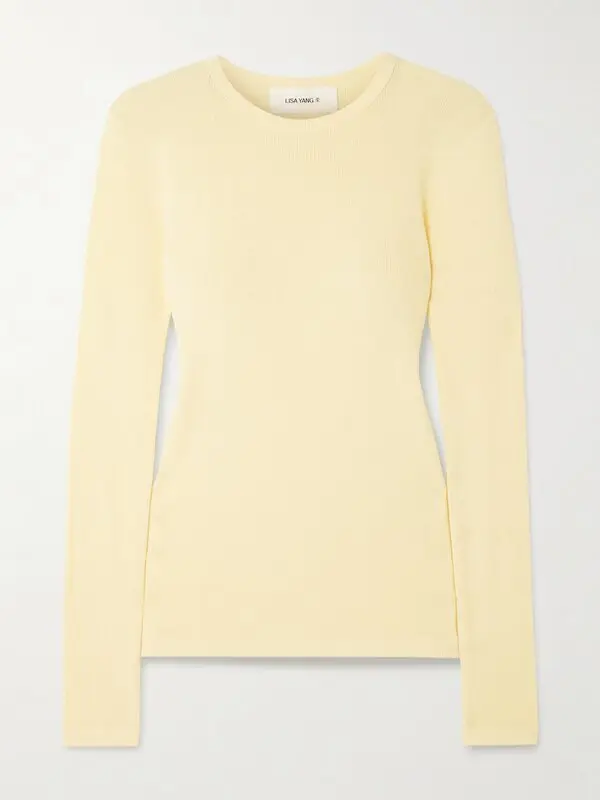 LISA YANG Vivian Ribbed Cotton And Cashmere-blend T-shirt - Yellow
