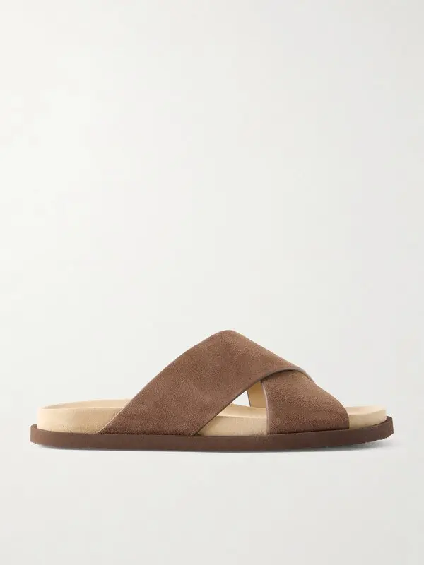 Brunello Cucinelli Suede Crossover Slides