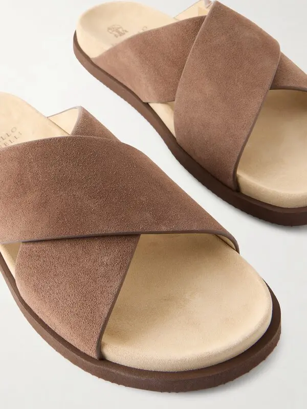 Brunello Cucinelli Suede Crossover Slides