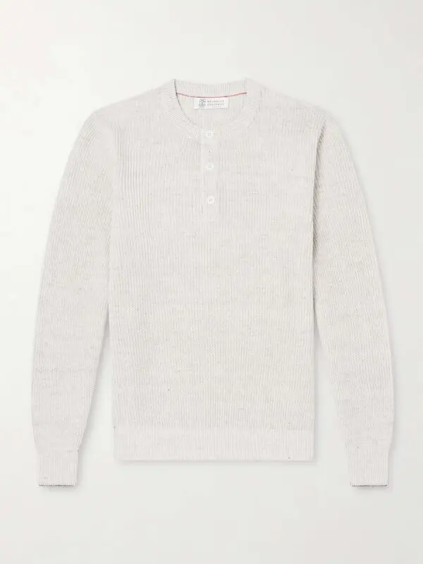 Brunello Cucinelli Ribbed Linen And Cotton-blend Henley Shirt