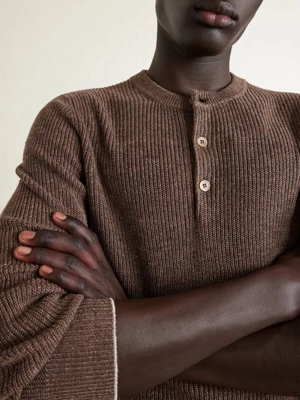 Brunello Cucinelli Ribbed Henley Sweater - Brown