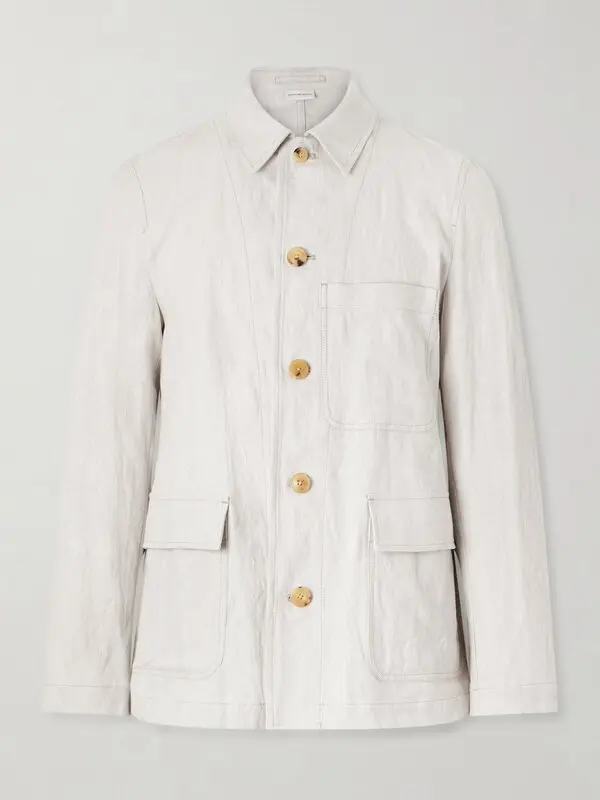 Dries Van Noten Metallic Herringbone Cotton And Linen-blend Jacket - Neutrals