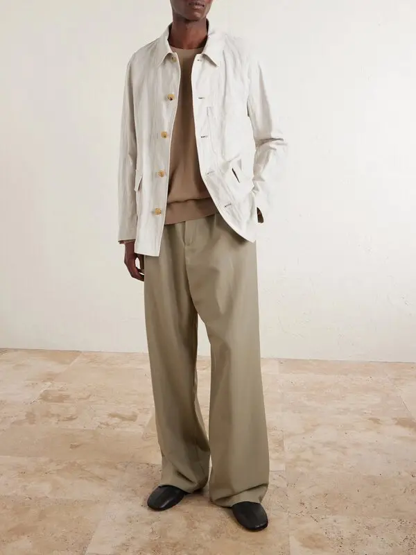 Dries Van Noten Metallic Herringbone Cotton And Linen-blend Jacket - Neutrals