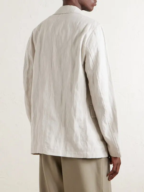 Dries Van Noten Metallic Herringbone Cotton And Linen-blend Jacket - Neutrals