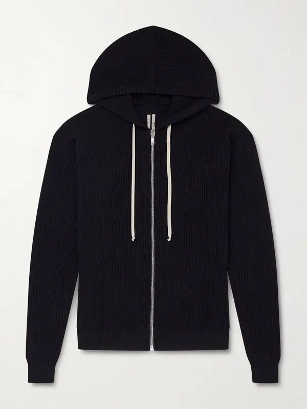 Rick Owens Ribbed Virgin Wool Zip-up Hoodie