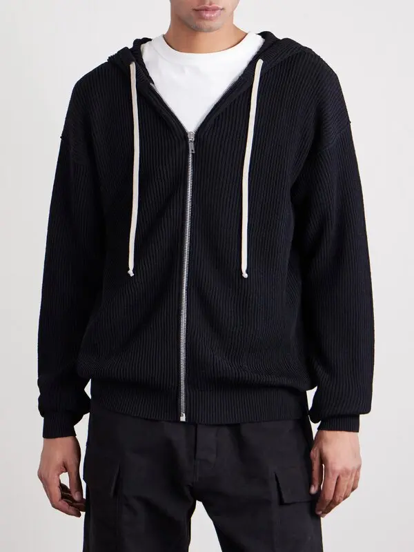 Rick Owens Ribbed Virgin Wool Zip-up Hoodie