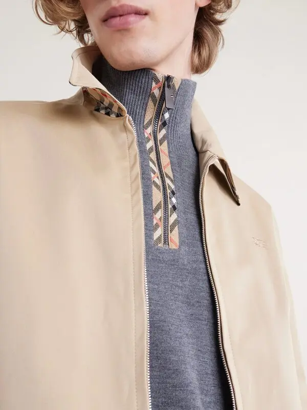 Burberry Checked Wool Half-zip Sweater - Gray