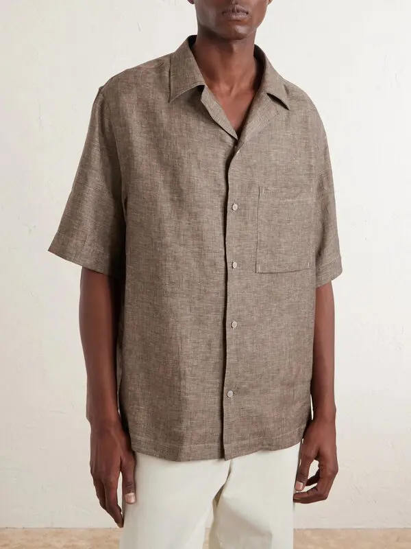 Loro Piana Federico Camp-collar Linen Shirt - Brown