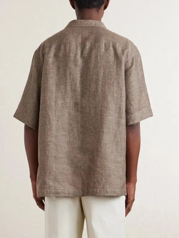 Loro Piana Federico Camp-collar Linen Shirt - Brown