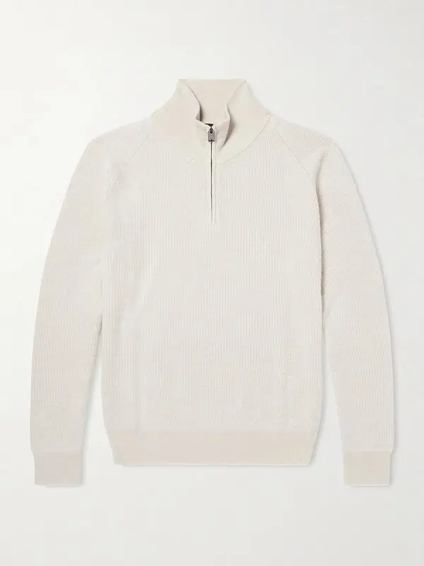 Brioni Cashmere And Silk-blend Half-zip Sweater - Neutrals