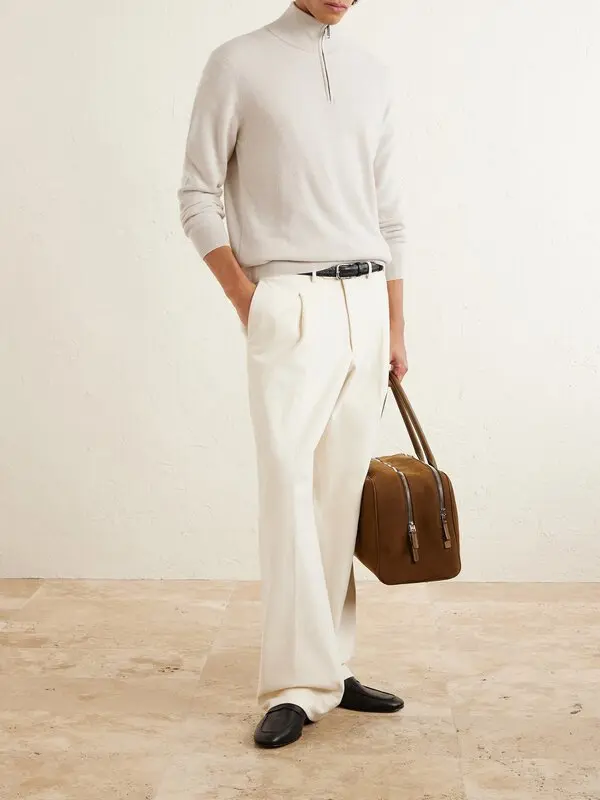 Brioni Cashmere And Silk-blend Half-zip Sweater - Neutrals