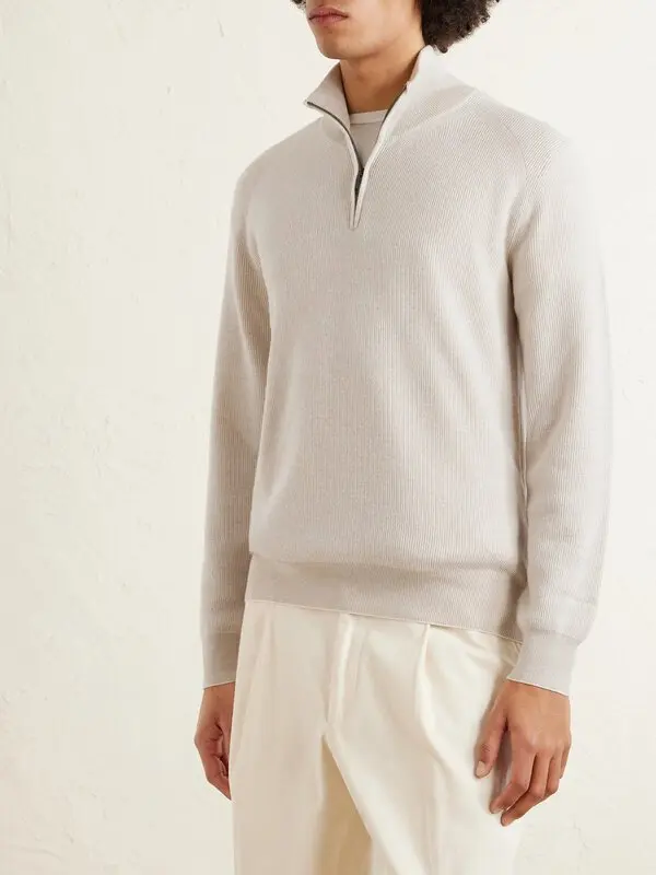 Brioni Cashmere And Silk-blend Half-zip Sweater - Neutrals