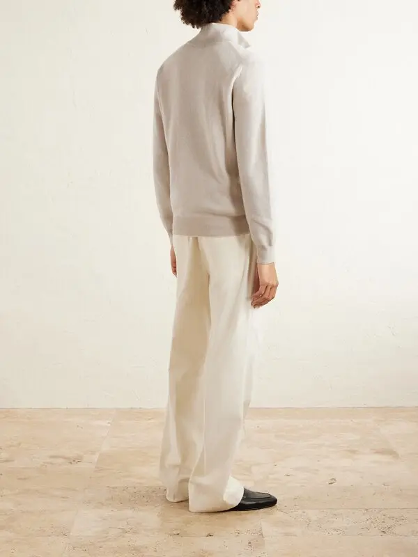 Brioni Cashmere And Silk-blend Half-zip Sweater - Neutrals