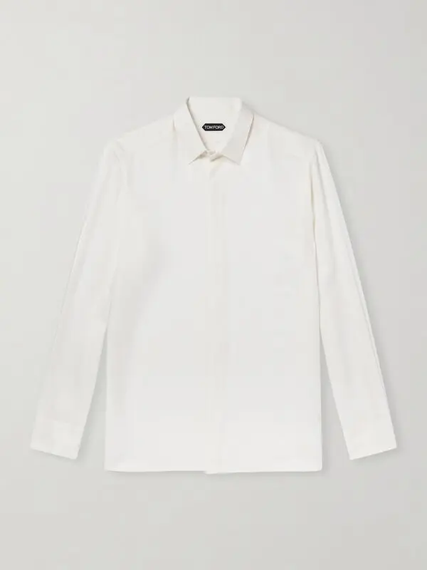 TOM FORD Perforated Silk-twill Shirt - Neutrals
