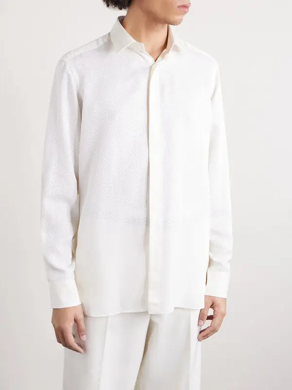 TOM FORD Perforated Silk-twill Shirt - Neutrals