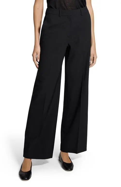 Theory Stretch Wool Wide Leg Pants - Black