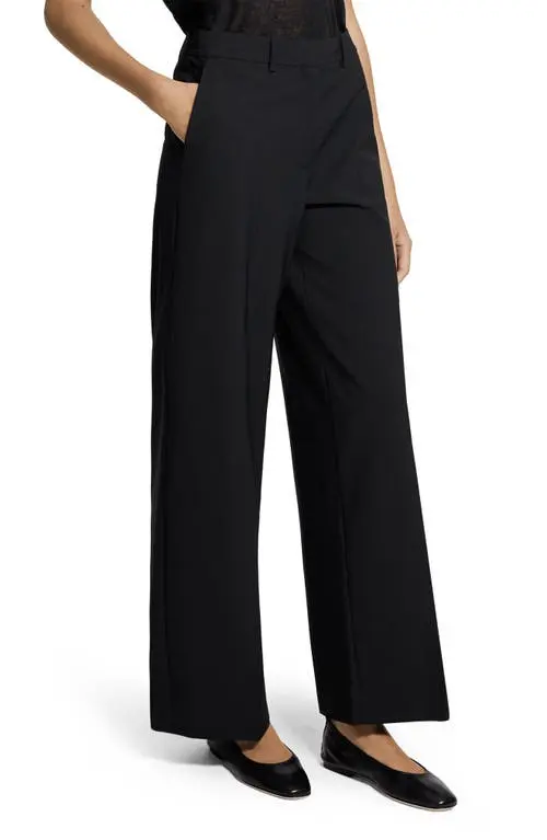 Theory Stretch Wool Wide Leg Pants - Black