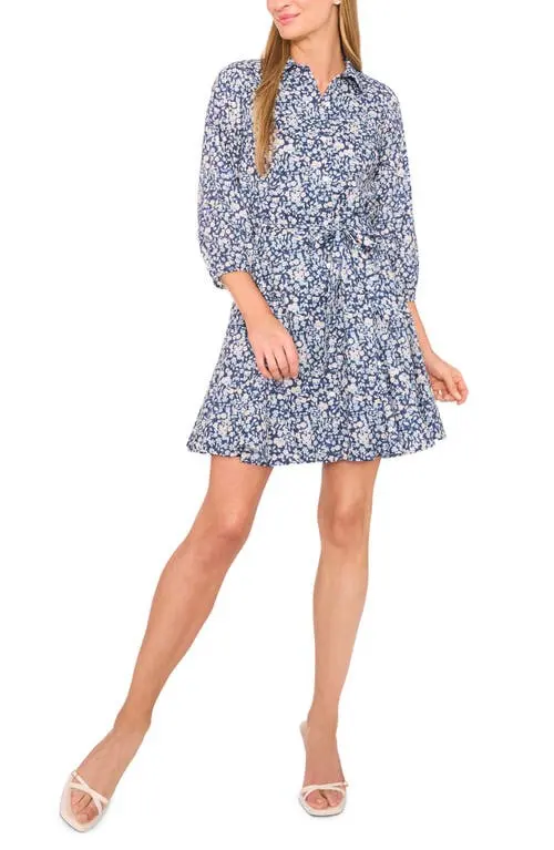 Halogen Ditsy Floral Print Shirtdress - Blue Multi
