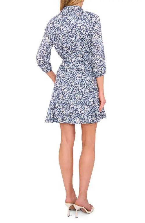 Halogen Ditsy Floral Print Shirtdress - Blue Multi